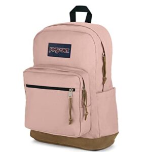 JanSport Right Pack Backpack - Travel, Work, or Laptop Bookbag with Suede Leather Bottom with Water Bottle Pocket, Misty Rose