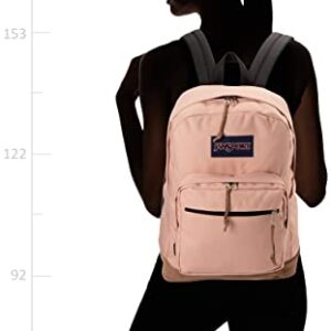 JanSport Right Pack Backpack - Travel, Work, or Laptop Bookbag with Suede Leather Bottom with Water Bottle Pocket, Misty Rose