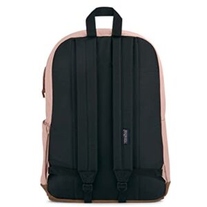 JanSport Right Pack Backpack - Travel, Work, or Laptop Bookbag with Suede Leather Bottom with Water Bottle Pocket, Misty Rose