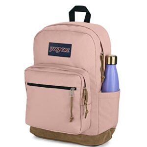 JanSport Right Pack Backpack - Travel, Work, or Laptop Bookbag with Suede Leather Bottom with Water Bottle Pocket, Misty Rose