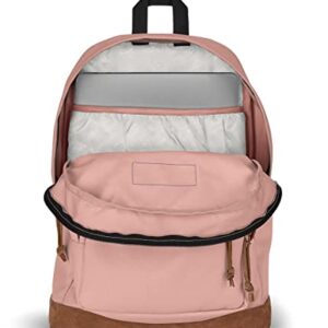 JanSport Right Pack Backpack - Travel, Work, or Laptop Bookbag with Suede Leather Bottom with Water Bottle Pocket, Misty Rose