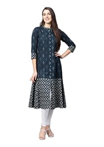 yash gallery women's cotton ikat print a-line kurta (blue)