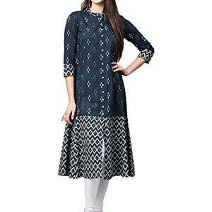 Yash Gallery Women's Cotton Ikat Print A-Line Kurta (Blue)