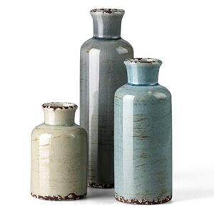 cwlwgo- ceramic vase 3 piece set, small rustic vase for country home decor, modern farmhouse/living room /tabletop decor, bookcase, fireplace and entrance decorate