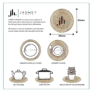 JASMEY HOMES Reversible Set of 4, Square Natural Jute Mat for Dining Table | Hot Mats | Heat Resistant Mats for Dining Table, Non-Slip Woven Handmade Placemats (Standard Beige)