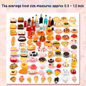 Skylety 100 Pieces Miniature Food Drinks Toys Mixed Resin Foods for Doll Kitchen Pretend Play Mini Food Set for Adults Teenagers Doll House