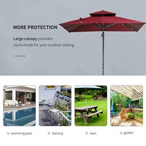 Outsunny 10ft Cantilever Patio Umbrella with Base, Hanging Aluminum Offset Umbrella with 360° Rotation, Easy Tilt, 8 Ribs, Crank, Cross Base Included for Backyard, Poolside, Lawn, Garden, Wine Red