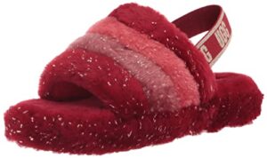 ugg girls k fluff yeah metallic sparkle slipper, red multi, 6 big kid