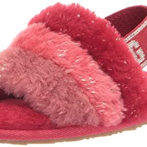 UGG Girls T Fluff Yeah Metallic Sparkle Slipper, Red Multi, 9 Toddler