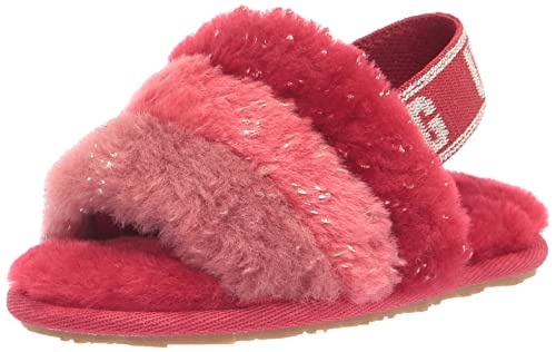 UGG Girls T Fluff Yeah Metallic Sparkle Slipper, Red Multi, 9 Toddler