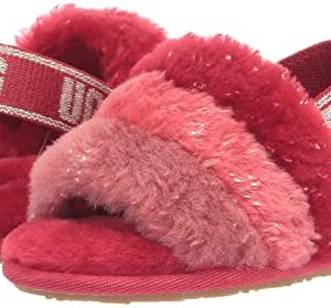 UGG Girls T Fluff Yeah Metallic Sparkle Slipper, Red Multi, 9 Toddler