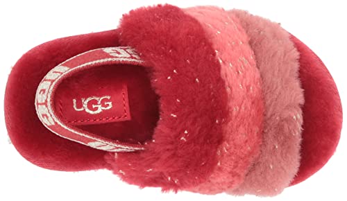 UGG Girls T Fluff Yeah Metallic Sparkle Slipper, Red Multi, 9 Toddler