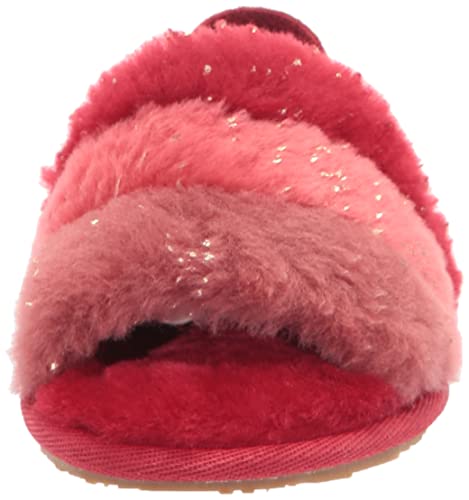 UGG Girls T Fluff Yeah Metallic Sparkle Slipper, Red Multi, 9 Toddler