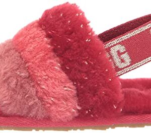 UGG Girls T Fluff Yeah Metallic Sparkle Slipper, Red Multi, 12 Little Kid