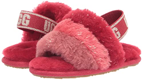 UGG Girls T Fluff Yeah Metallic Sparkle Slipper, Red Multi, 12 Little Kid