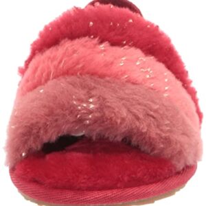 UGG Girls T Fluff Yeah Metallic Sparkle Slipper, Red Multi, 12 Little Kid