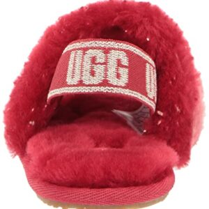 UGG Girls T Fluff Yeah Metallic Sparkle Slipper, Red Multi, 12 Little Kid