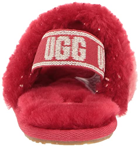 UGG Girls T Fluff Yeah Metallic Sparkle Slipper, Red Multi, 12 Little Kid