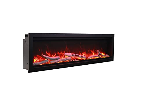 Amantii SYM-60-BESPOKE Symmetry Series Bespoke 60-Inch Built-in Electric Fireplace with Remote, Birch Log Media, Black Steel Surround