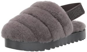 ugg women's super fluff slipper, charcoal, 10