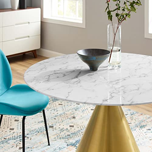 Modway Tupelo Round Artificial Marble Dining Table, 48 in, Gold White