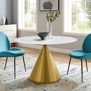 Modway Tupelo Round Artificial Marble Dining Table, 48 in, Gold White