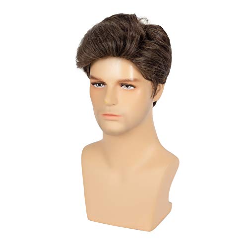 Swiking Brown Wigs for Men Short Layered Cosplay Costume Party Natural Hair for Male Guy Synthesis Full Wig (Brown)