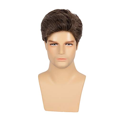 Swiking Brown Wigs for Men Short Layered Cosplay Costume Party Natural Hair for Male Guy Synthesis Full Wig (Brown)