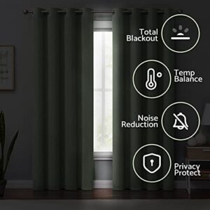 Melodieux Linen Green Blackout Curtains 84 Inches Long for Bedroom, Living Room Darkening Thermal Insulated Farmhouse Burlap Grommet Drapes, 42 x 84 Inch, 2 Panels