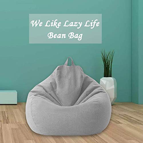 KODENG Large Small Lazy Sofas Cover Chairs Without Filler Linen Cloth Lounger Seat Bean Bag Pouf Puff Couch Tatami Living Room Beanbags (70x80cm)