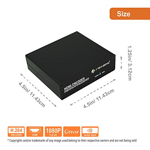 J-Tech Digital H.264 IPTV HDMI Video Encoder 1080P 60Hz for Live Stream Broadcast on YouTube, Facebook, Twitch, Supports RTSP, RTP, RTMPS, RTMP, HTTP, UDP, ONVIF Control App Available, Audio in