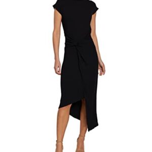 LAUNDRY BY SHELLI SEGAL Women's Midi Cap Sleeve Asymmetrical Knot Front Dresses, Black, Medium