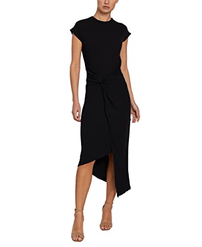 LAUNDRY BY SHELLI SEGAL Women's Midi Cap Sleeve Asymmetrical Knot Front Dresses, Black, Medium