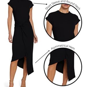 LAUNDRY BY SHELLI SEGAL Women's Midi Cap Sleeve Asymmetrical Knot Front Dresses, Black, Medium