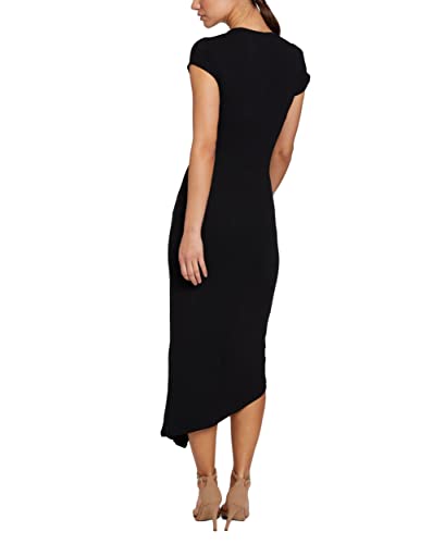 LAUNDRY BY SHELLI SEGAL Women's Midi Cap Sleeve Asymmetrical Knot Front Dresses, Black, Medium