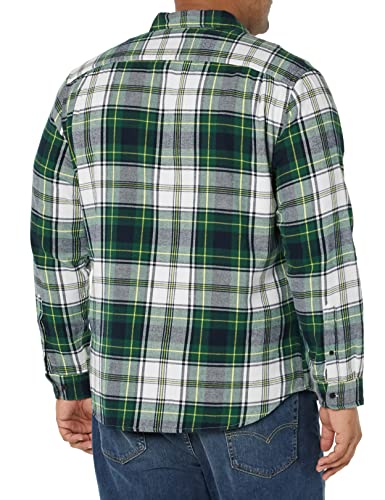 Amazon Essentials Men's Regular-Fit Long-Sleeve Two-Pocket Flannel Shirt, Green/Ivory, Plaid, X-Large