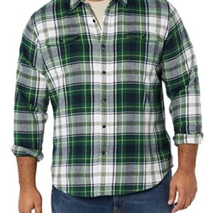 Amazon Essentials Men's Regular-Fit Long-Sleeve Two-Pocket Flannel Shirt, Green/Ivory, Plaid, X-Large