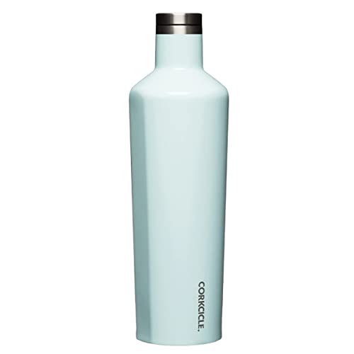 Corkcicle Insulated Canteen Travel Water Bottle, Triple Insulated Stainless Steel, Easy Grip Flat Sides and Screw-on Cap, Keeps Beverages Cold for 25 Hours or Warm for 12 Hours, 25 oz, Powder Blue