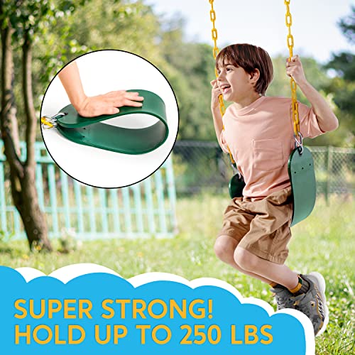 TURFEE 2 Pack Green Swing Seats Heavy Duty with 66" Chain Accessories Replacement with Snap Hooks for Kids Outdoor Play Playground, Trees, Swing Set (Green)