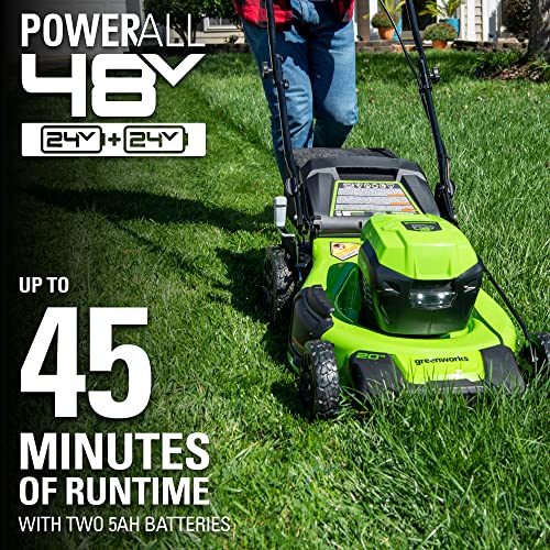 Greenworks 48V (2 x 24V) 20" Brushless Cordless Push Lawn Mower, (2) 4.0Ah USB Batteries (USB Hub) and Dual Port Rapid Charger Included