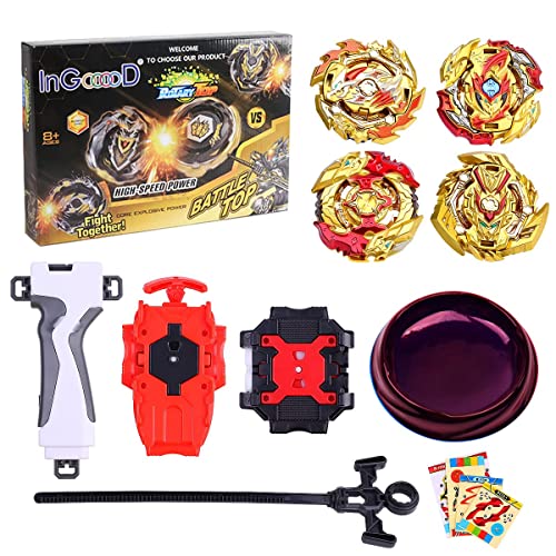 Ingooood Metal Fusion Battle Burst Gyro Toys for Kids, 4X High Performance Tops Attack Set with Launcher and Grip Starter Set and Arena Toys