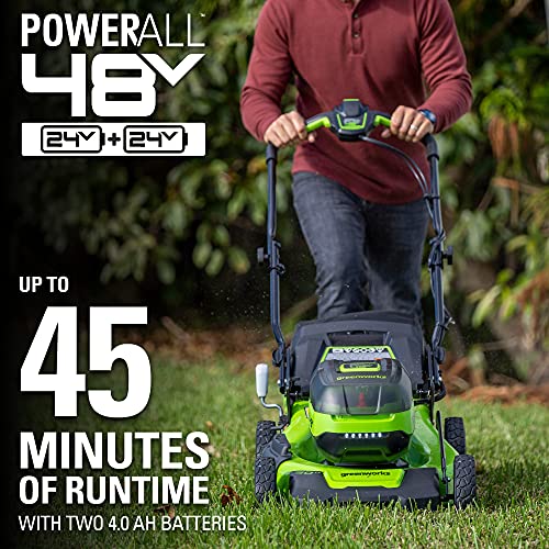 Greenworks 48V (2 x 24V) 20" Brushless Cordless Push Lawn Mower, (2) 4.0Ah USB Batteries (USB Hub) and Dual Port Rapid Charger Included