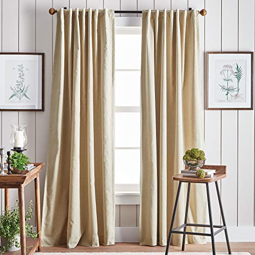 MARTHA STEWART Lido Linen Blackout Foam Lined Rod Pocket/Back Tab Window Curtain Panel Pair, 95", Linen