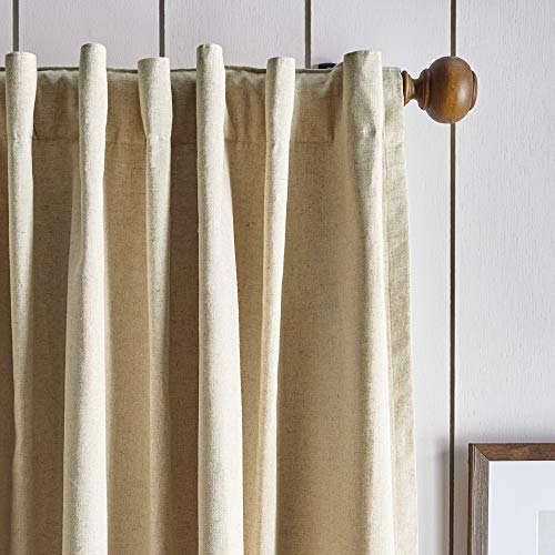 MARTHA STEWART Lido Linen Blackout Foam Lined Rod Pocket/Back Tab Window Curtain Panel Pair, 95", Linen