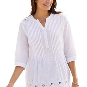 Woman Within Women's Plus Size Embroidered Cotton Tunic - 2X, White Eyelet Embroidery