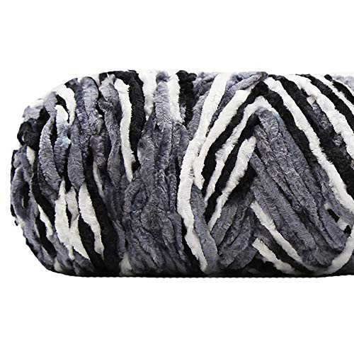 5 Skeins Soft Velvet Yarn Crochet Knitting Yarn Fluffy Chenille Yarn Hand Knit Yarn DIY Bag Sweater Scarf Hat Yarn Knitting Materials Gray White Black