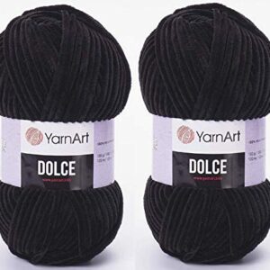 YarnArt Dolce Yarn Velvet Yarn 100% MicroPolyester Lot of 2 skn 264 Yards 2x100gram Super Bulky :6 Baby Chenille Yarn (742 Black)