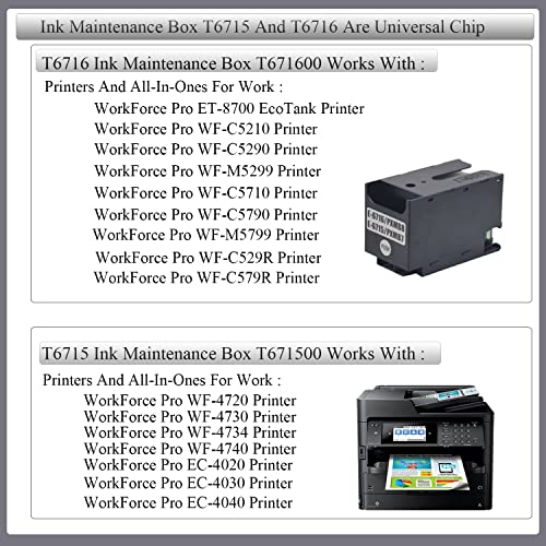 T6715 T6716 Ink Maintenance Box Remanufactured for Workforce Pro ET-8700 WF-C5790 WF-C529R WF-C579R WF-M5299 WF-M5799 WF-C5710 WF-C5290 C5210 WF4720 WF4730 WF4740 WF4734 EC4020 EC4030 EC4040 Printer