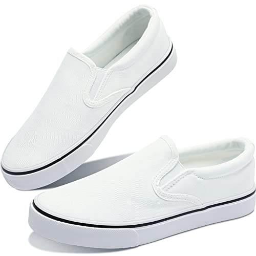 Obtaom Women's White Sneakers Black Slip on Shoes for Women Low Top Canvas Shoes Loafers（White US5）