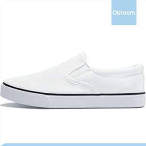 Obtaom Women's White Sneakers Black Slip on Shoes for Women Low Top Canvas Shoes Loafers（White US5）